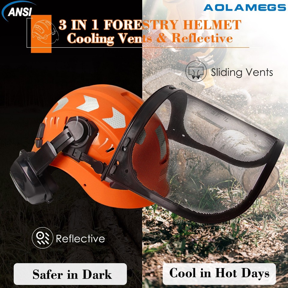 Forestry Safety Helmet with Face Shield Earmuff Sticker Felled Chainsaw ...