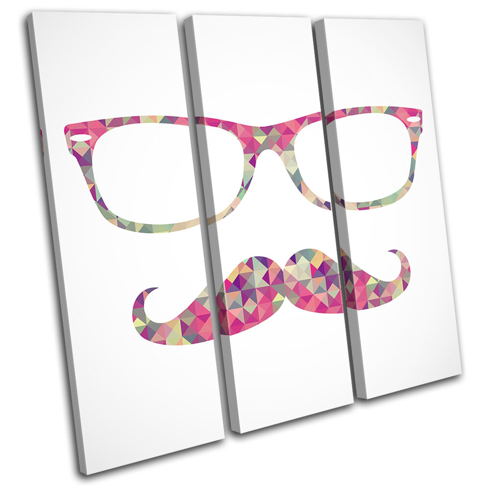 Hipster Mustache Geometric Vintage TREBLE CANVAS WALL ART Picture Print ...