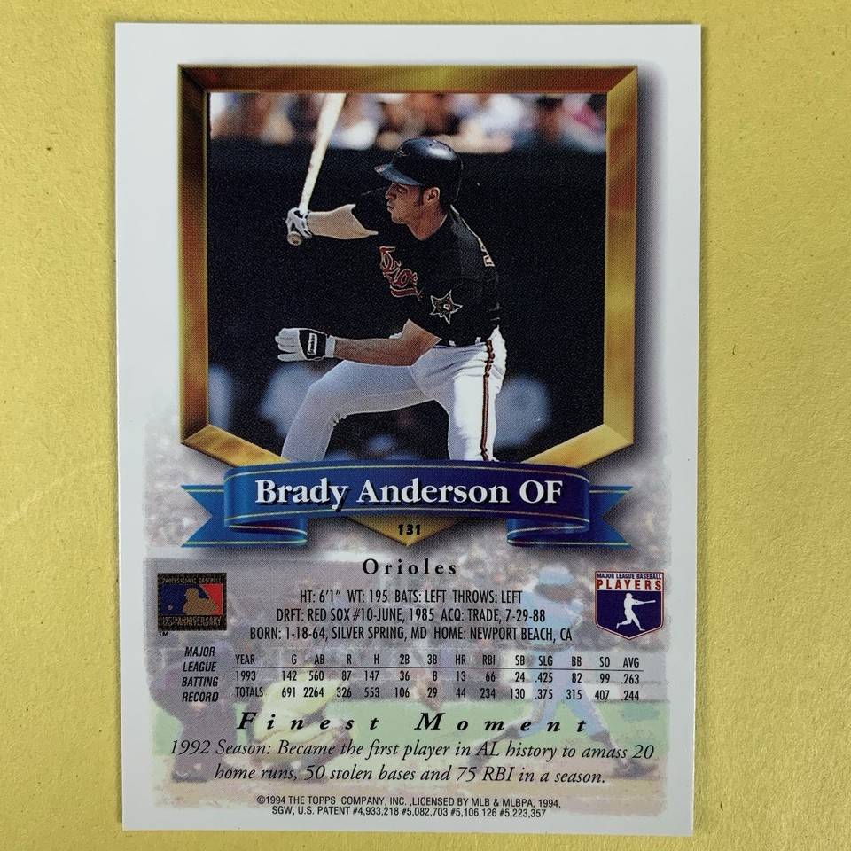 1994 Topps Finest Baseball Brady Anderson card #131 Baltimore Orioles ...