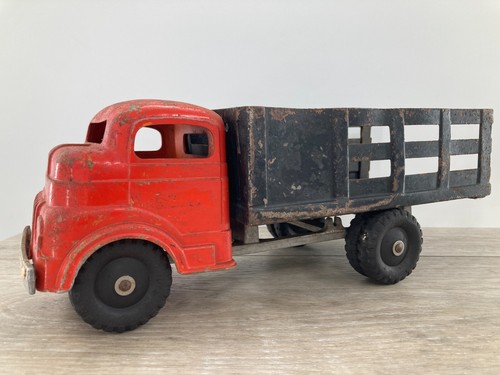 Vintage Structo Truck Pressed Steel Stake Flatbed Rubber Wheel WW2 era ...