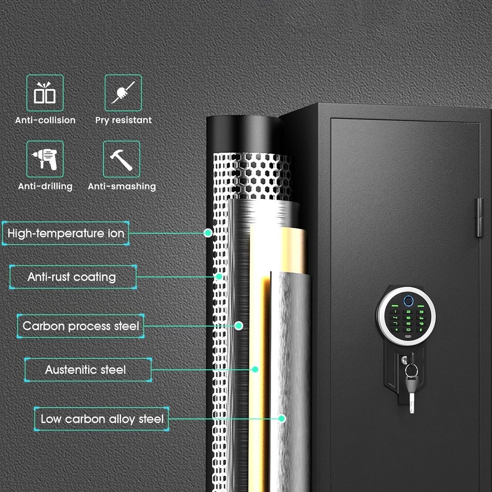 3-5 Gun Safe for Rifles and Pistols with Fingerprint Lock & Removable ...