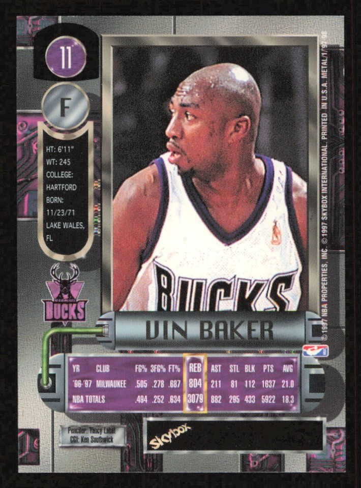 1997-98 Metal Universe VIN BAKER Basketball card MILWAUKEE BUCKS #11 | eBay