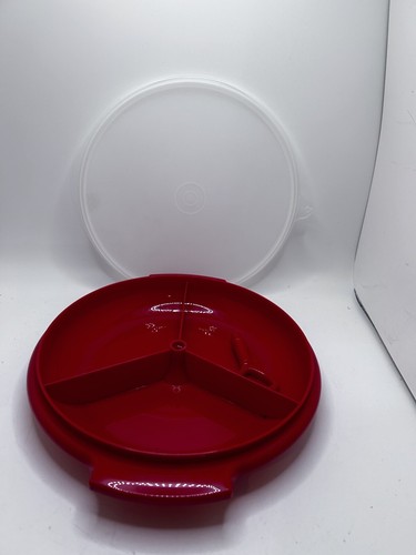 ⭐Vintage Red Tupperware Divided Round Tray/Server With Lid | eBay