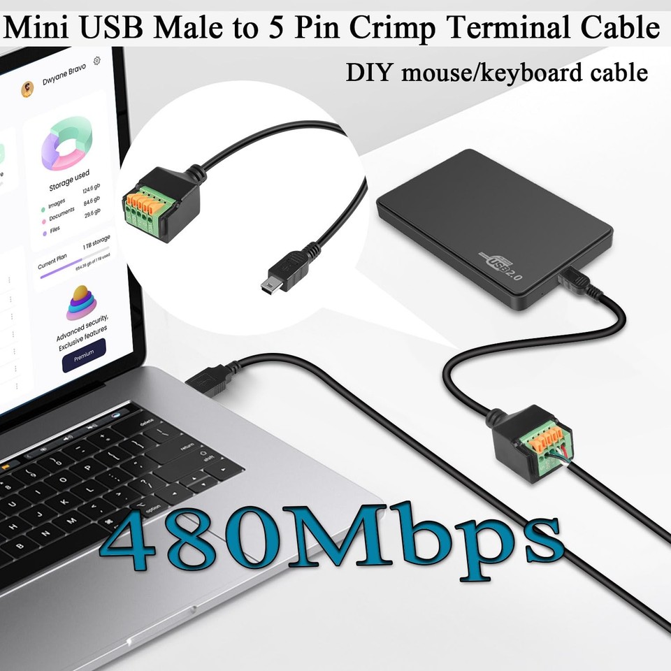 Mini USB Quick Connect Solderless Connector Short Cable Mini USB Male ...