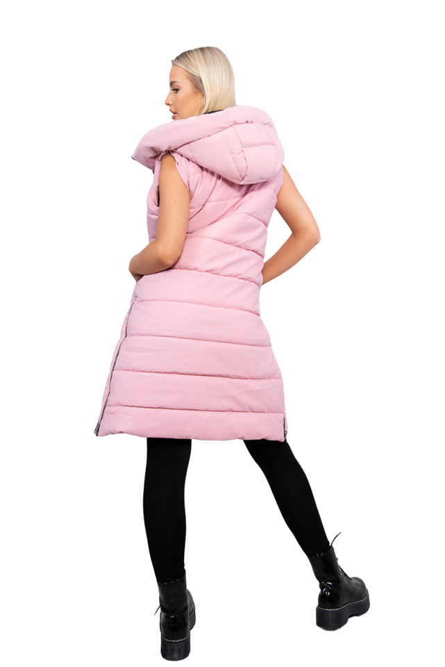 Ladies Women's Hooded Puffer Gilet Jacket Long A-Line Padded Coat Body ...