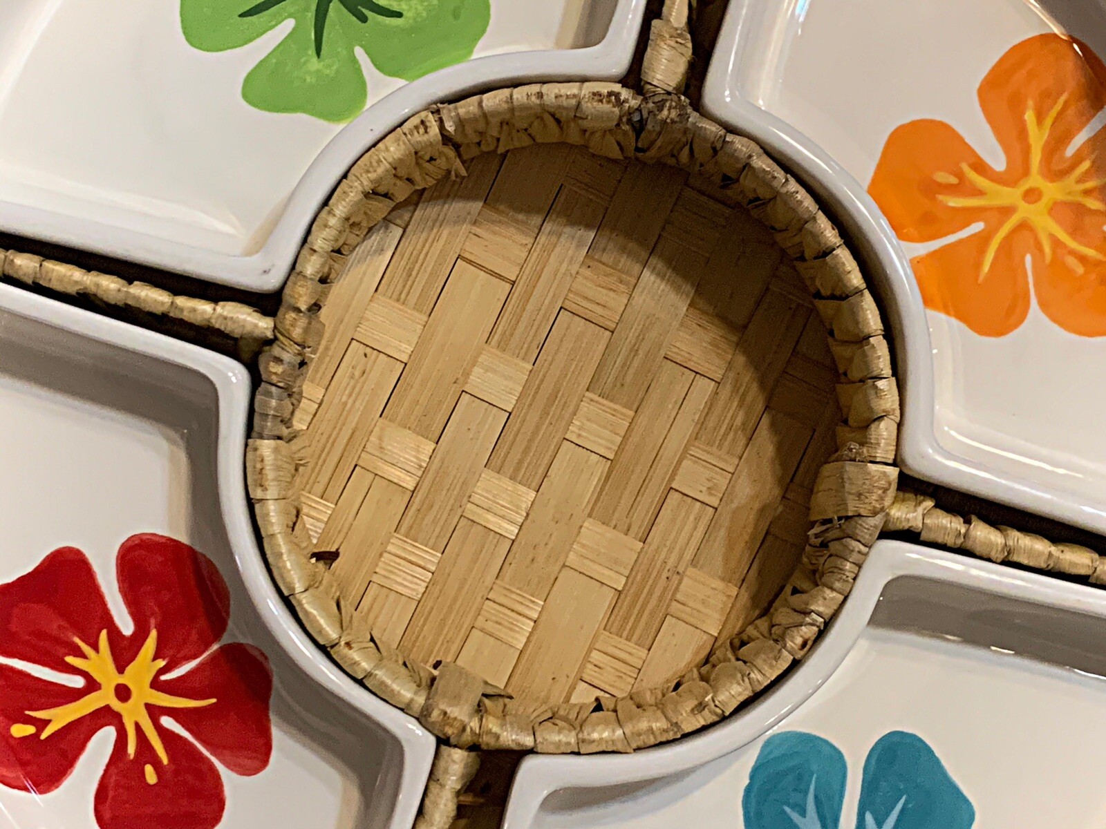 Hand Painted Tropical Hibiscus Divided Appetizer Serving Bamboo Tray | eBay