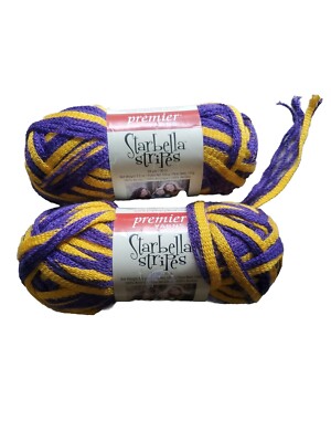 7 OZ Premier Yarns Starbella Stripes Medal #17-11 Purple Yellow Ruffle ...