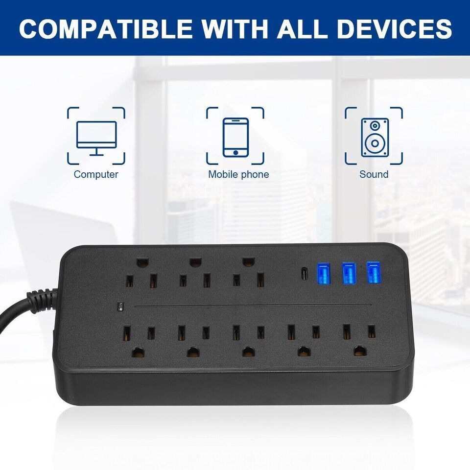 Power Strip Surge Protector Extension Cord with Multi Outlets USB Ports ...
