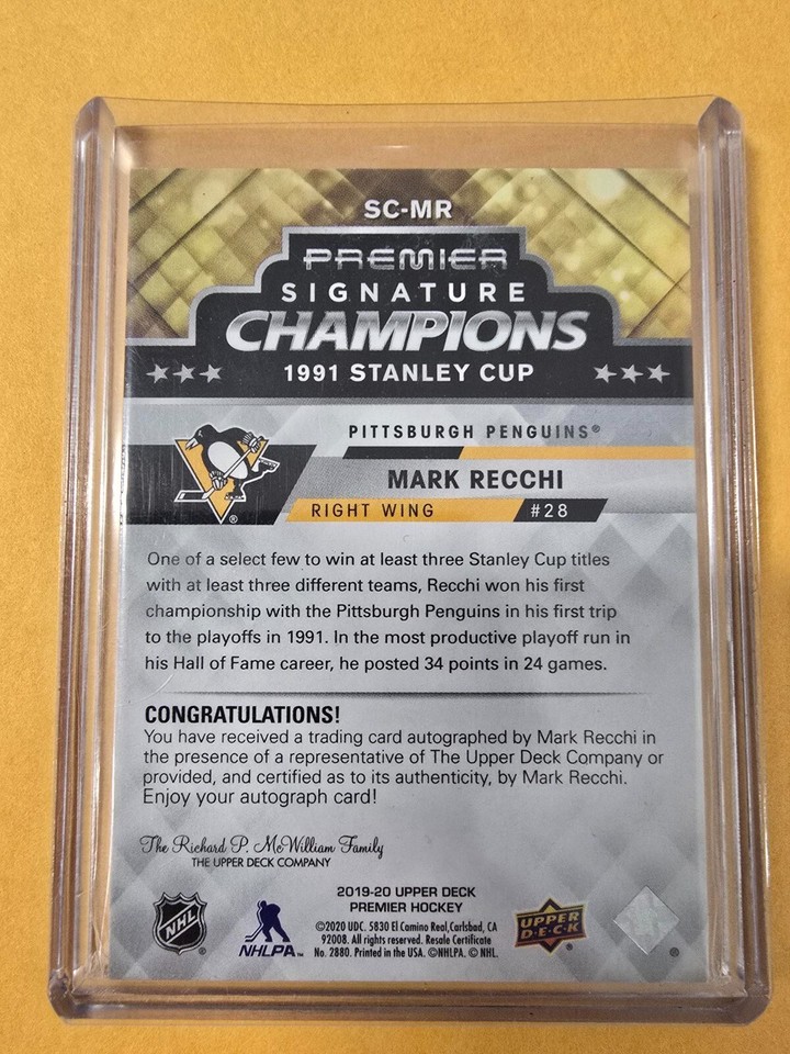 Mark Recchi 2019-20 Upper Deck Premier Signature Champions #SC-MR /49 ...