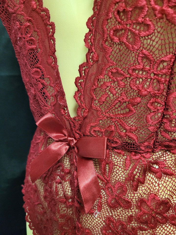 NEW Deep Red Lace Open Crotch Lingerie Sexy Bodysuit One Piece Size L ...