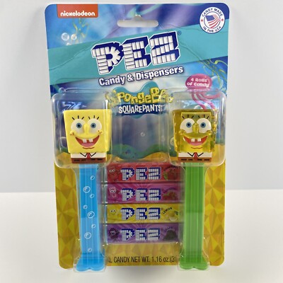 SPONGEBOB PEZ Dispensers 2 pk W/ 4 Rolls of Candy CRYSTALSPONGEBOB and ...