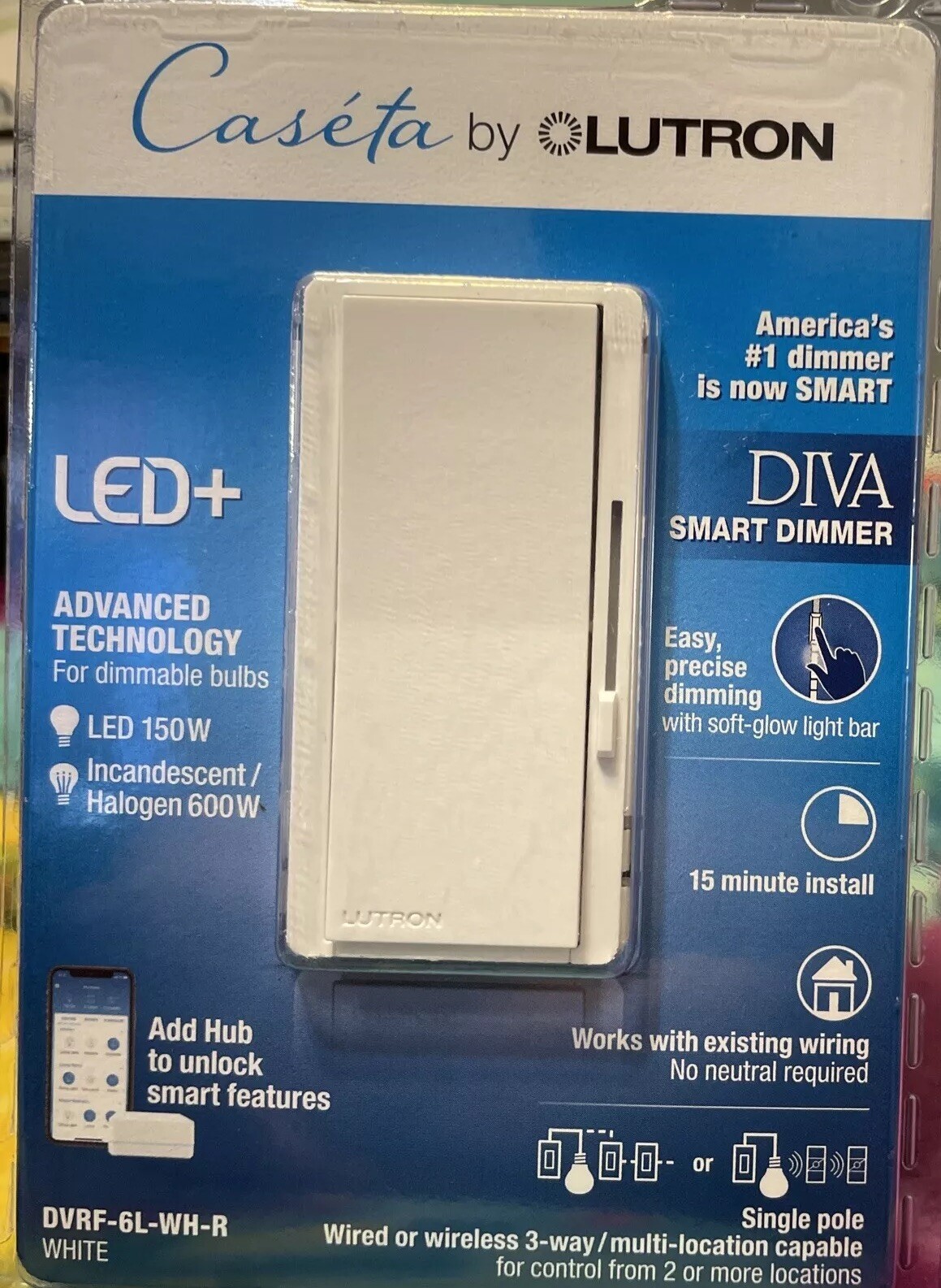 Caseta By Lutron Diva Smart Dimmer - White LED+ Advanced Technology NEW ...