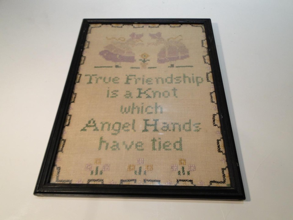 Vintage Pure Linen Friendship Cross Stitch Sampler Friendship is a Knot ...