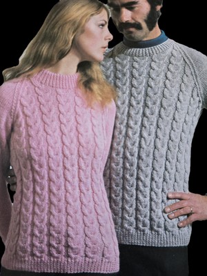 1960s Cable Lady Man 12 Ply Round Neck Jumper Aotea 7359 Knitting ...