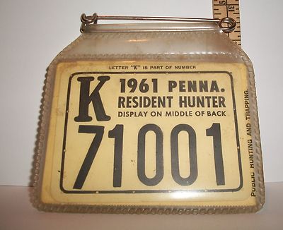 1961 PA PENNA RESIDENT HUNTER HUNTING & TRAPPING LICENSE WITH HANG ...