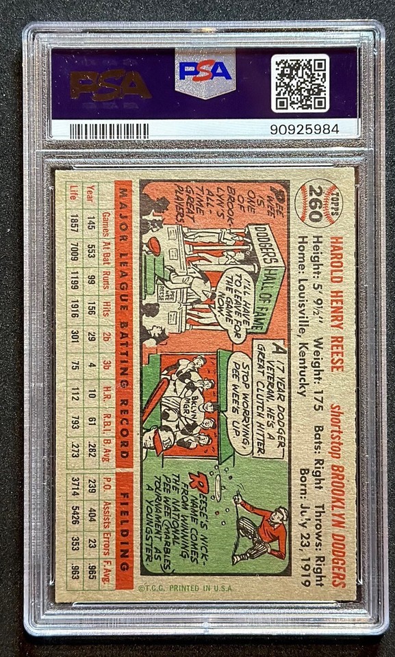 1956 Topps #260 Pee Wee Reese Brooklyn Dodgers HOF PSA 3-Tough Grade | eBay