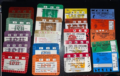 20 Vtg Iowa State Cyclone 1966 - 1984 Season Ticket Stubs Football ...