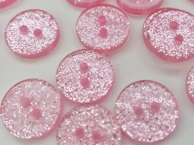 10 Pink Glitter Buttons 15mm (5/8") Sparkly Buttons for Clothing Shirts ...