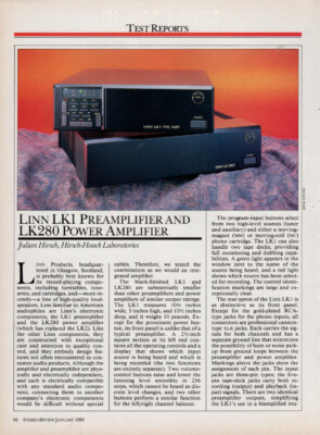 Linn - LK1 Preamp/ LK280 Amplifier - Full Original Test Report - 1989 ...