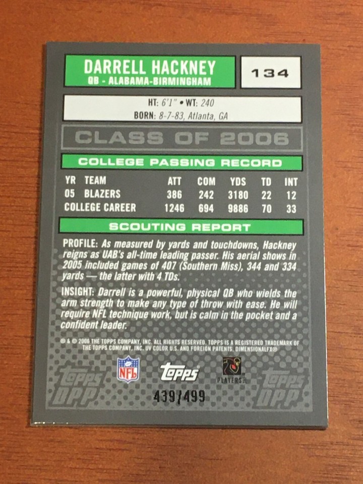 Darrell Hackney 2006 Topps DPP Crhome Bronze Rookie #134 /499 | eBay