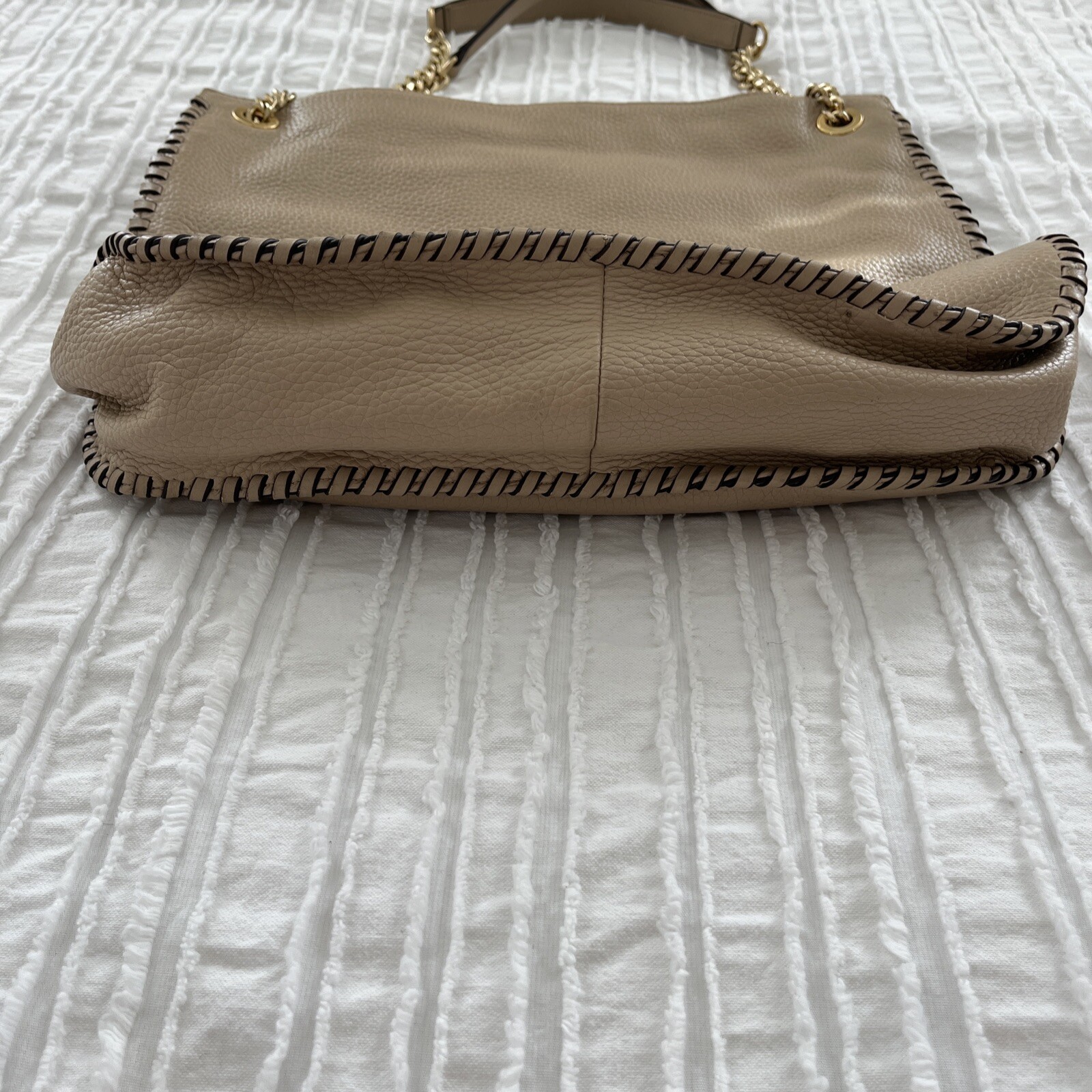 MICHAEL KORS Whipped Chelsea Handbag Large Shoulder Beige Leather Gold ...