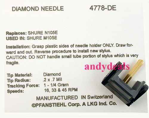TURNTABLE NEEDLE STYLUS FOR SHURE Shure M111HE N105E SHURE M105E 4778 ...