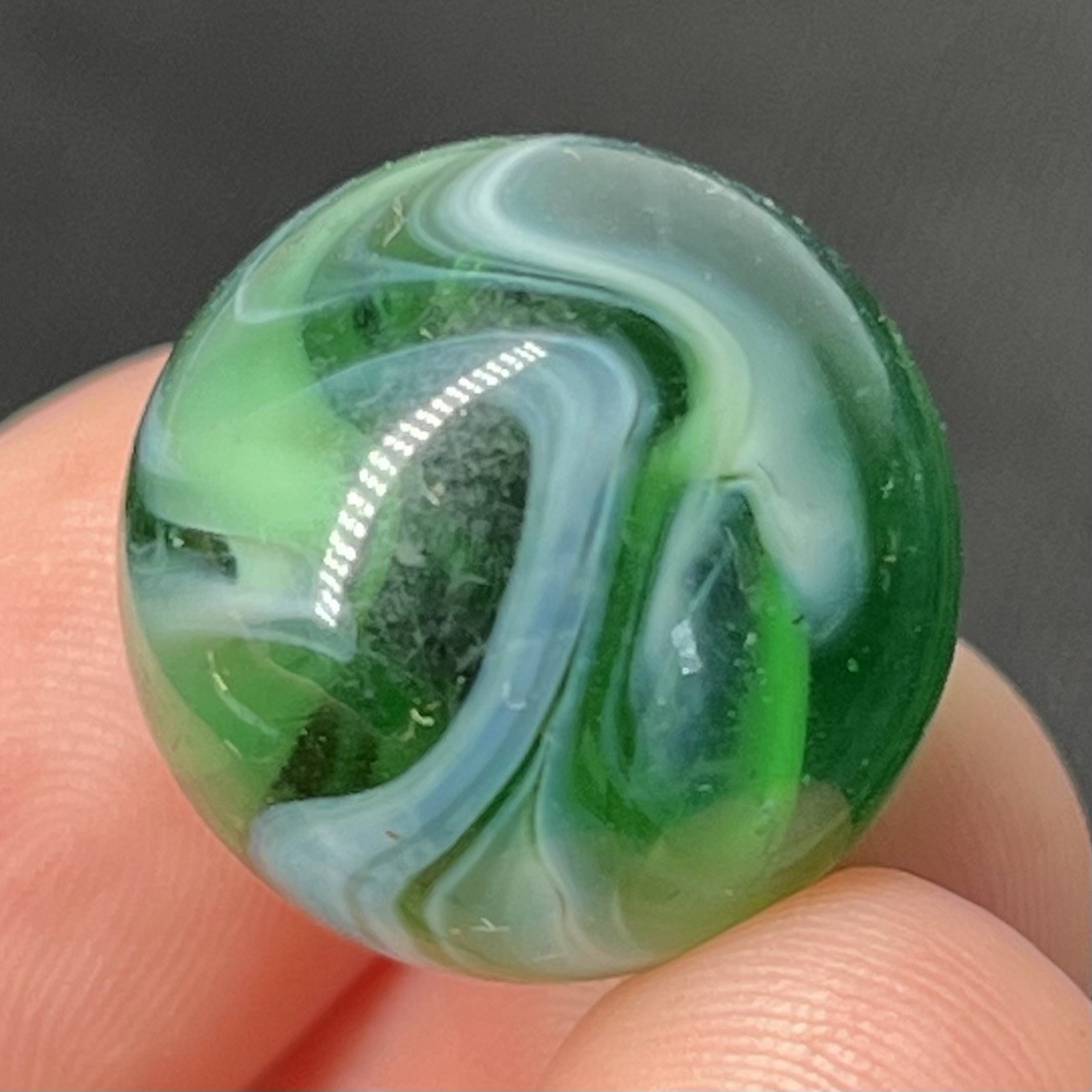 Old Rare Glass Swirl Marble Akro Agate Peltier Vitro .6” Green White ...