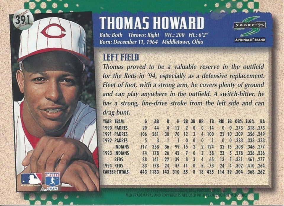 1995 Score Thomas Howard 391 Reds | eBay