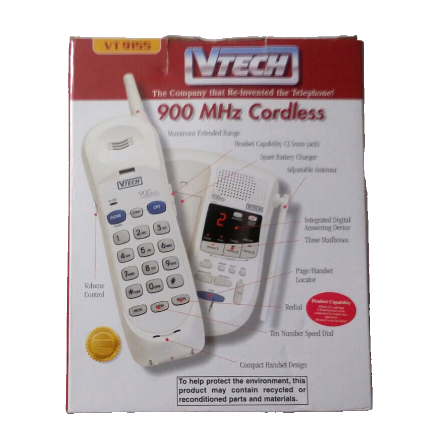 Vintage Vtech VT 9155 Cordless Portable Phone 900MHz White Hard To Find ...