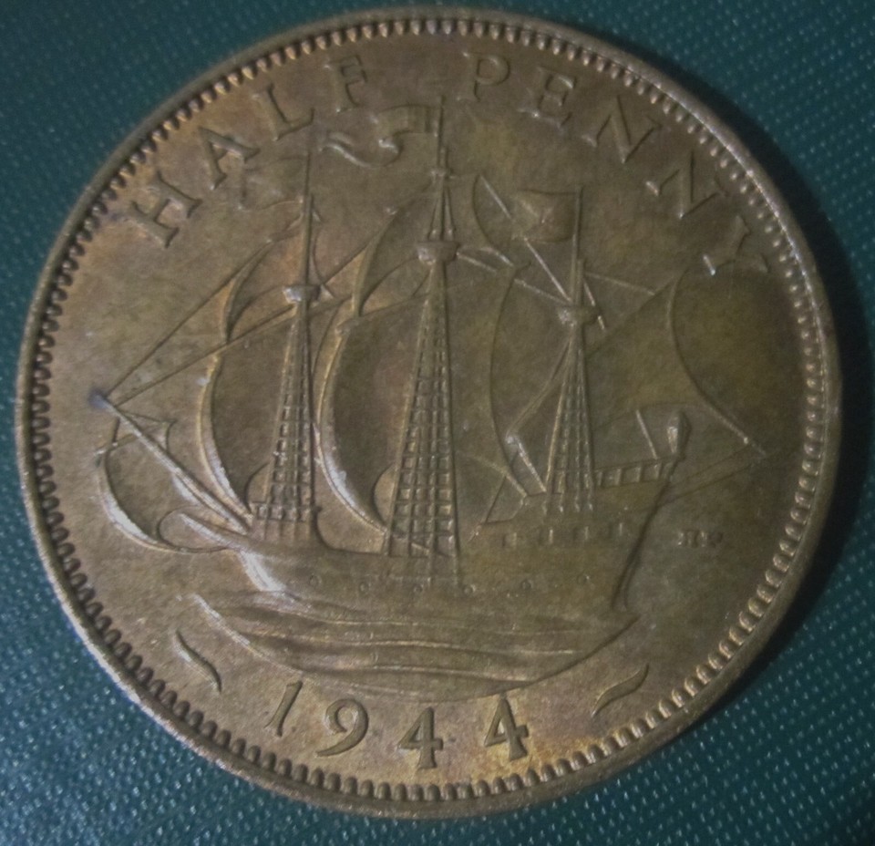 BRITAIN 1944 Half Penny PENCE Cent Penny King George VI With 'IND:IMP ...