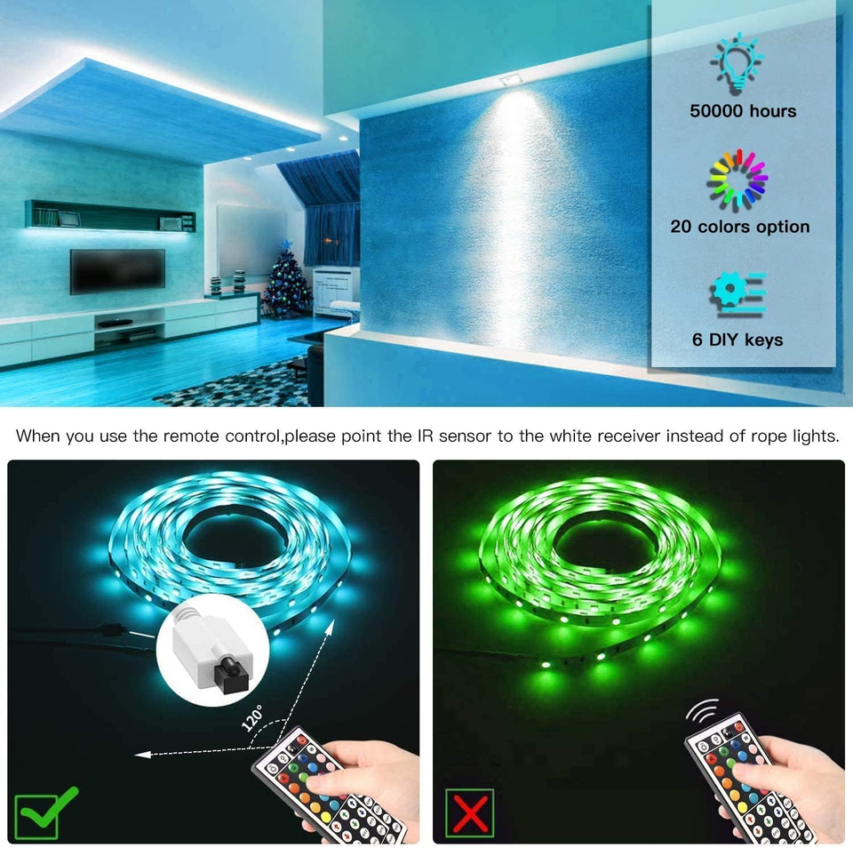 100 Ft LED Strip Lights for Bedroom,Room,Tv with 44 Key Remote, Multi ...