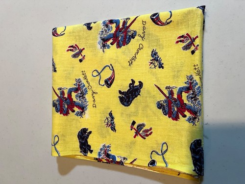 feedsack, Davy Crockett children s design on yellow, 37x37, some flaws ...
