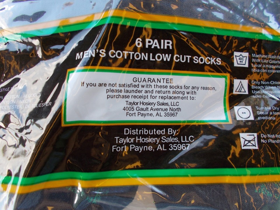 Hytest Made In USA Low Cut Socks Size 10-13 Six Pairs Black 82% Cotton ...