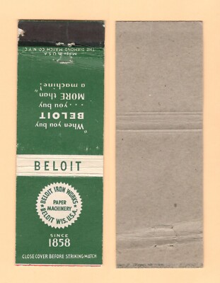 BELOIT IRON WORKS BELOIT WIS MATCHBOOK COVER | eBay