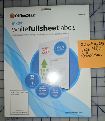 Labels office max inkjet white full sheet labels 22 sheets out of 25 ...