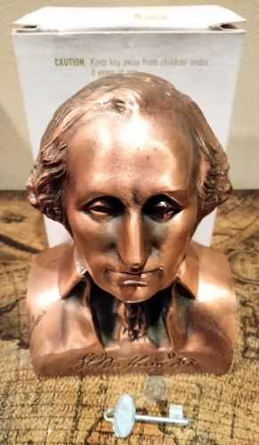 Vintage Metal Piggy Bank Bust George Washington with box and key! FREE ...