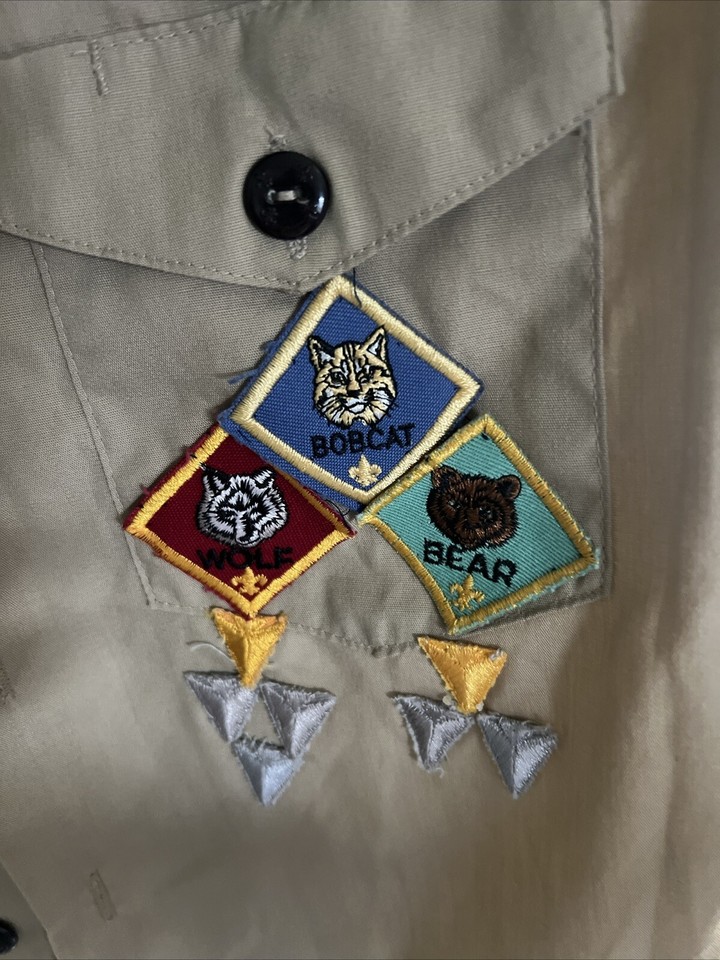 Vintage BSA Boy Scouts of America USA Tan Shirt 90s Youth LG Patches ...