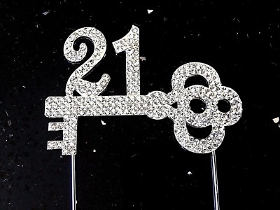 21st Birthday Key Cake Topper Bling Clear Rhinestone Crystal Diamante ...
