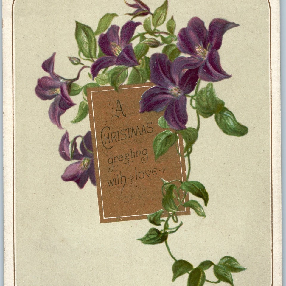 1888 Clematis Christmas Greeting Card Gilt Floral Victorian Holiday To ...