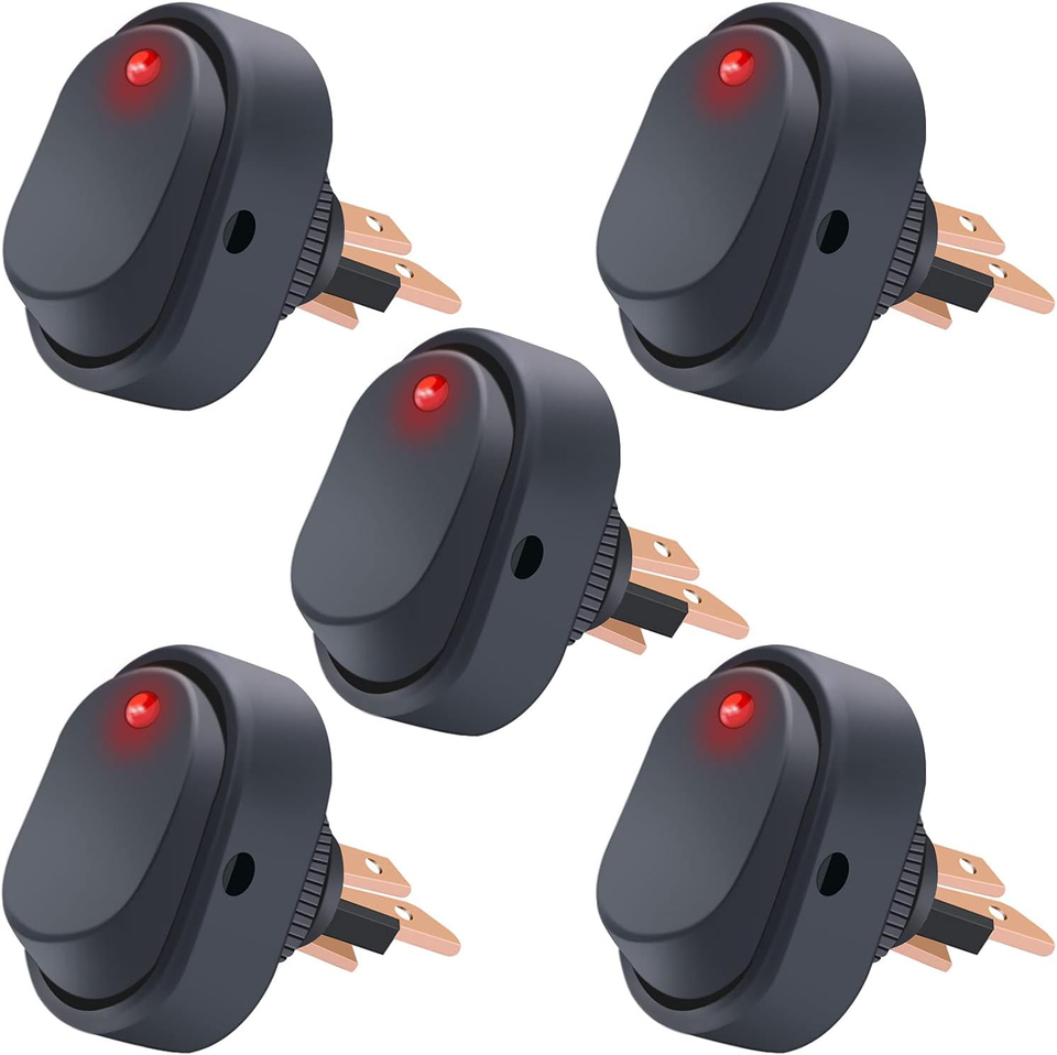 Twidec/5Pcs LED Lighted Rocker Switch Toggle 12V 30A SPST 3 Pin On-Off ...