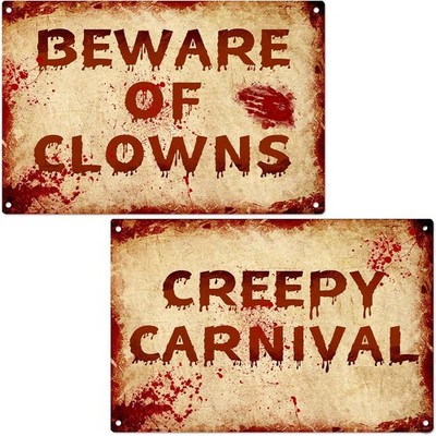 2 Pcs Terrifying Halloween Clown Metal Signs, CREEPY CARNIVAL & BEWARE ...