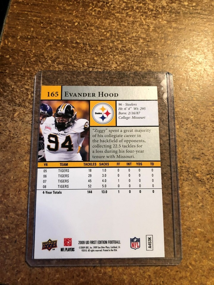 2009 Upper Deck First Edition Silver Football # 165 Evander Hood RC 1 ...