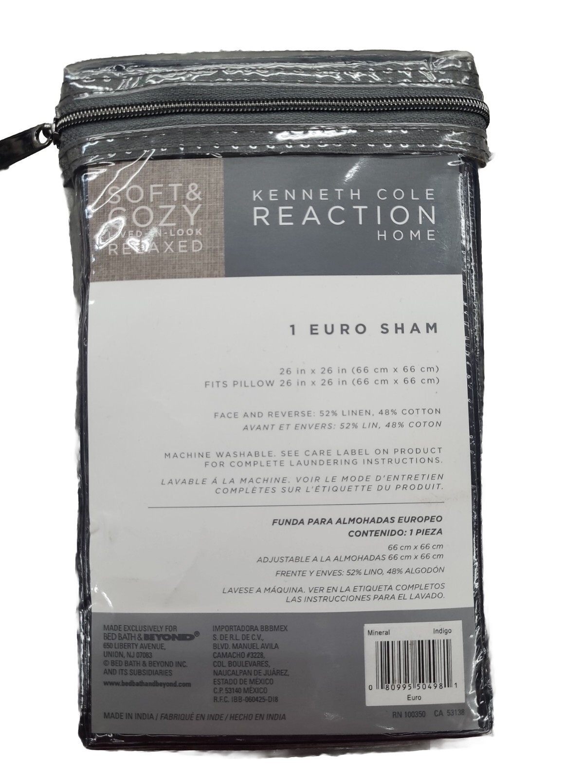 Kenneth Cole Reaction Home Mineral European Pillow Sham in Indigo 26" x ...