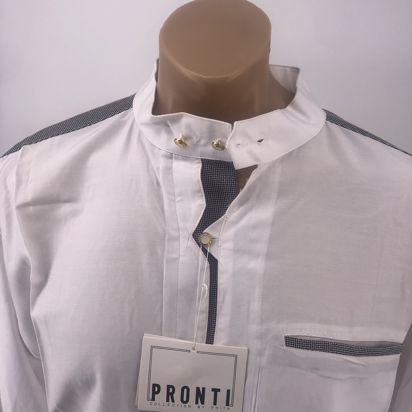 Pronti collection by phita Buttondown Shirt Men's 2XL Patterned Gray ...