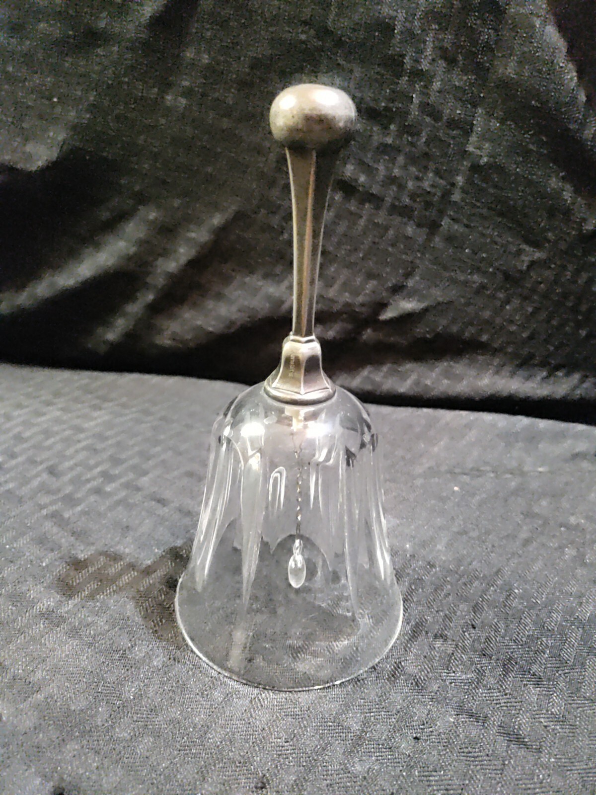 VTG ITALIAN 6 3/4" TALL CRYSTAL BELL W/ SILVER-PLATE HANDLE:MARKED ...
