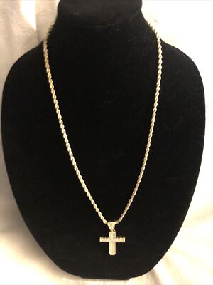 AKADEMIKS ROPE CHAIN MEN’S NECKLACE WITH GOLD/CRYSTAL LRG CROSS CHARM ...