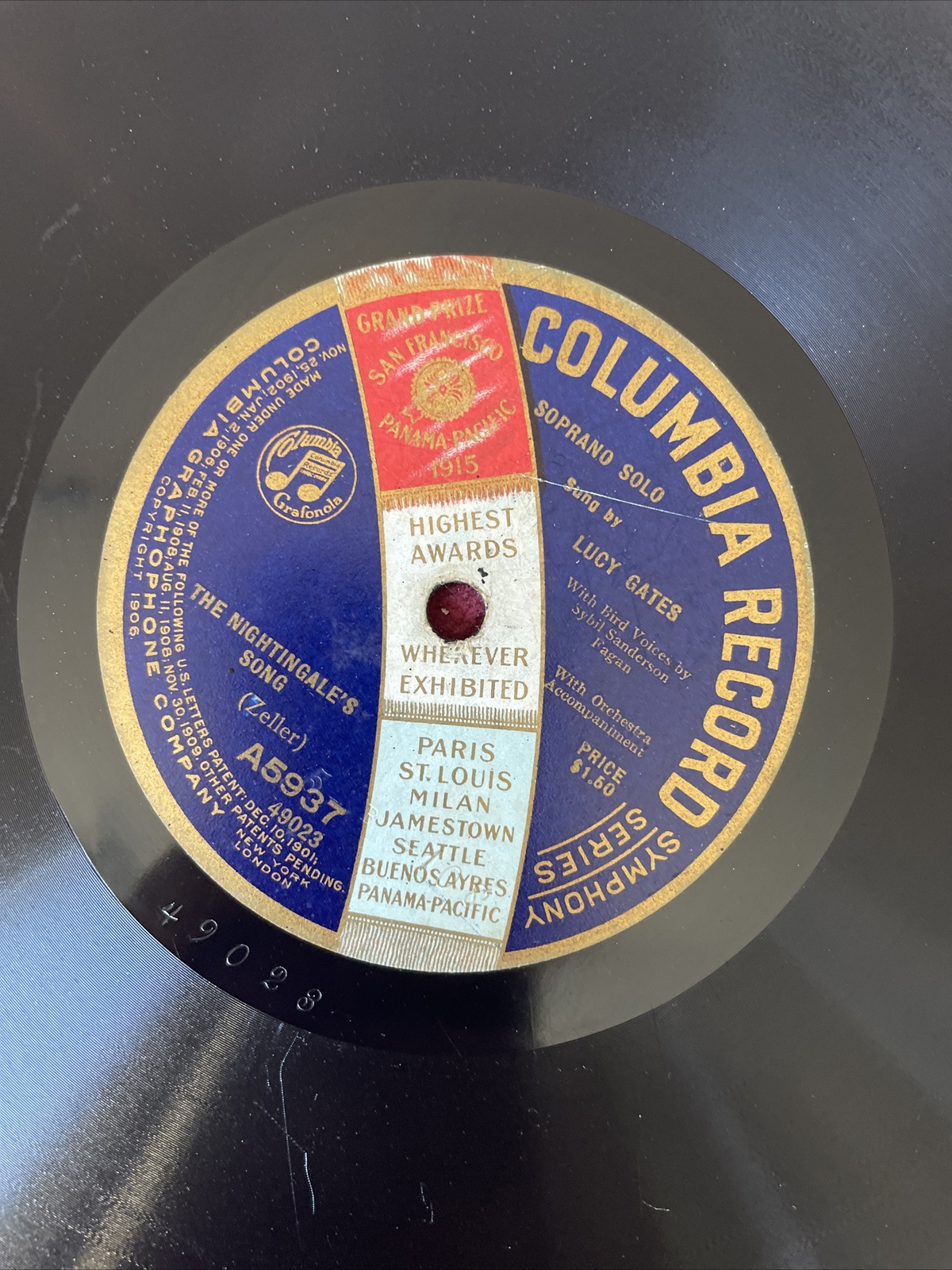 LUCY GATES THE NIGHTINGALE'S SONG 12" 78rpm- COLUMBIA A5937 (Released ...