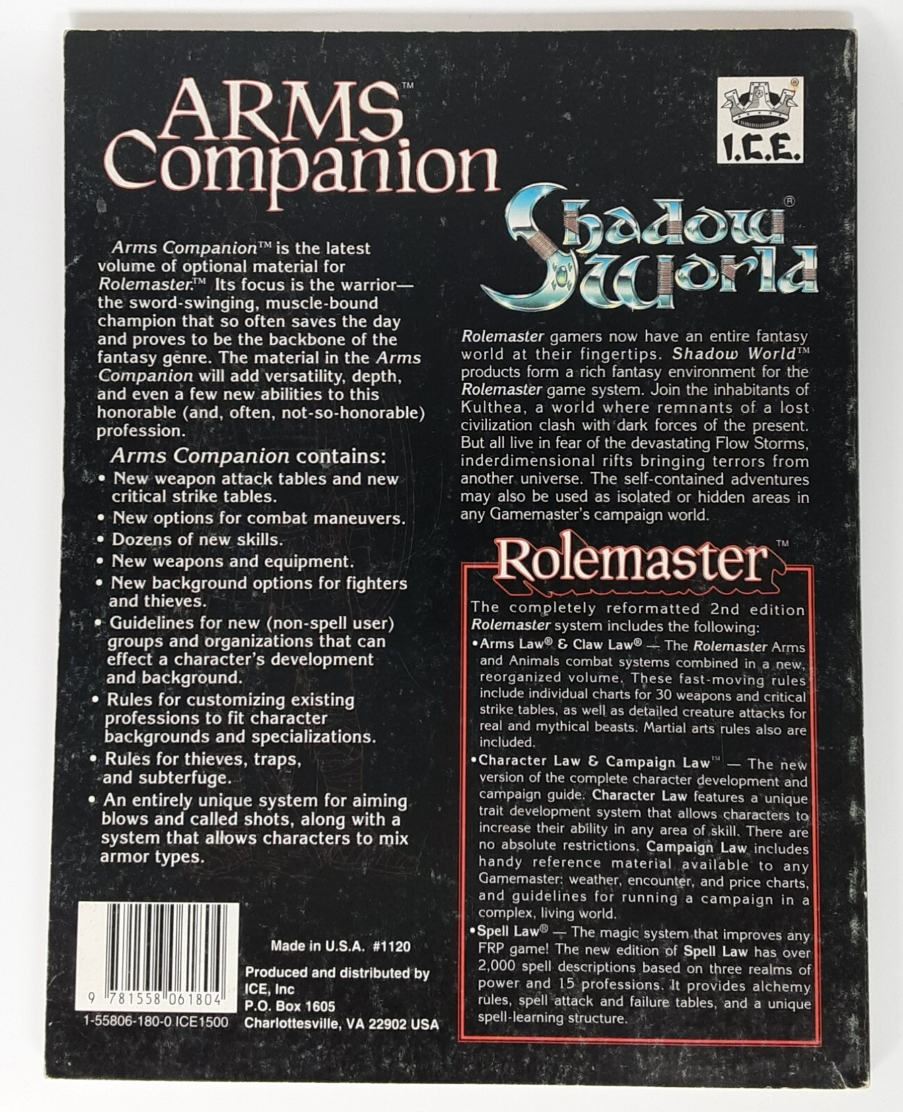 Rolemaster ARMS Companion. I.C.E. (Iron Crown Enterprises) #1120, 1993 ...