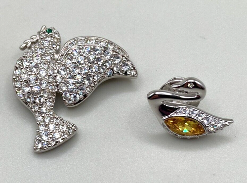 Swarovski Swan Stamped Pave Crystal Dove Pin & Swan Pin Yellow Marquis ...