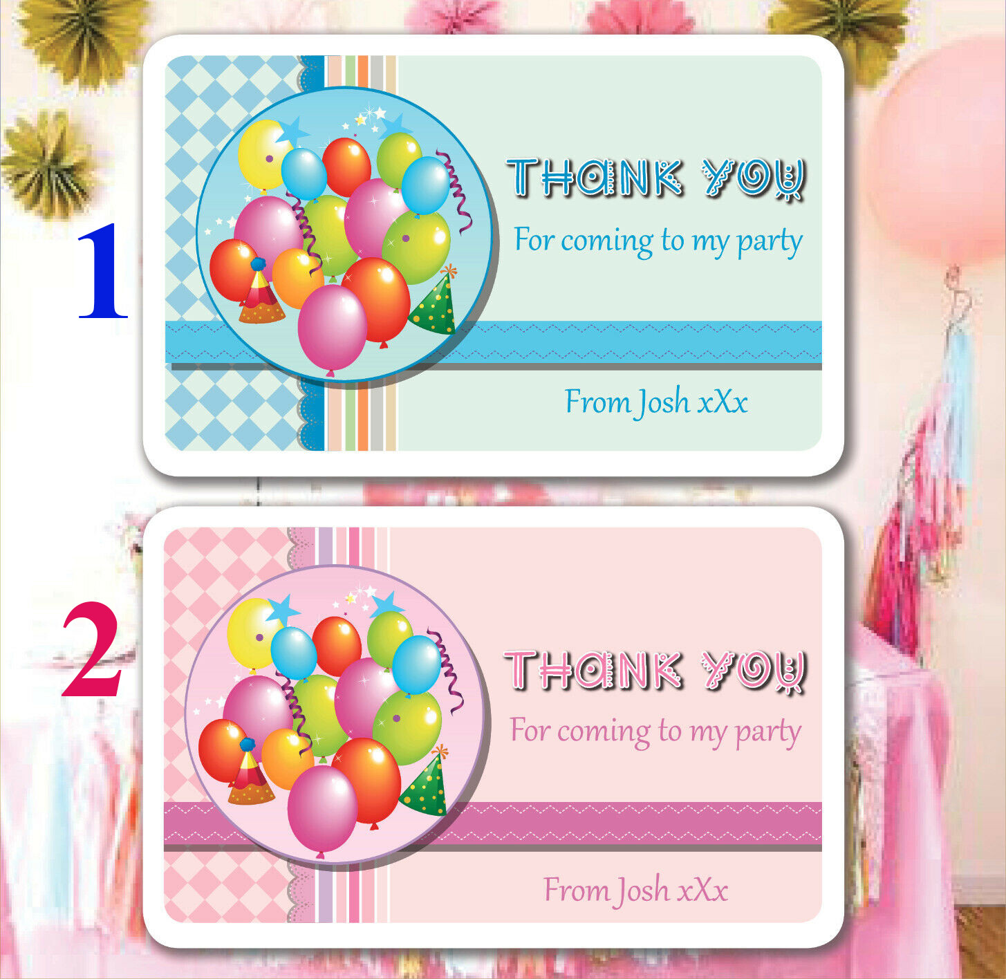 21 Personalised Birthday Party Bag Stickers Sweet cone Labels Balloons ...